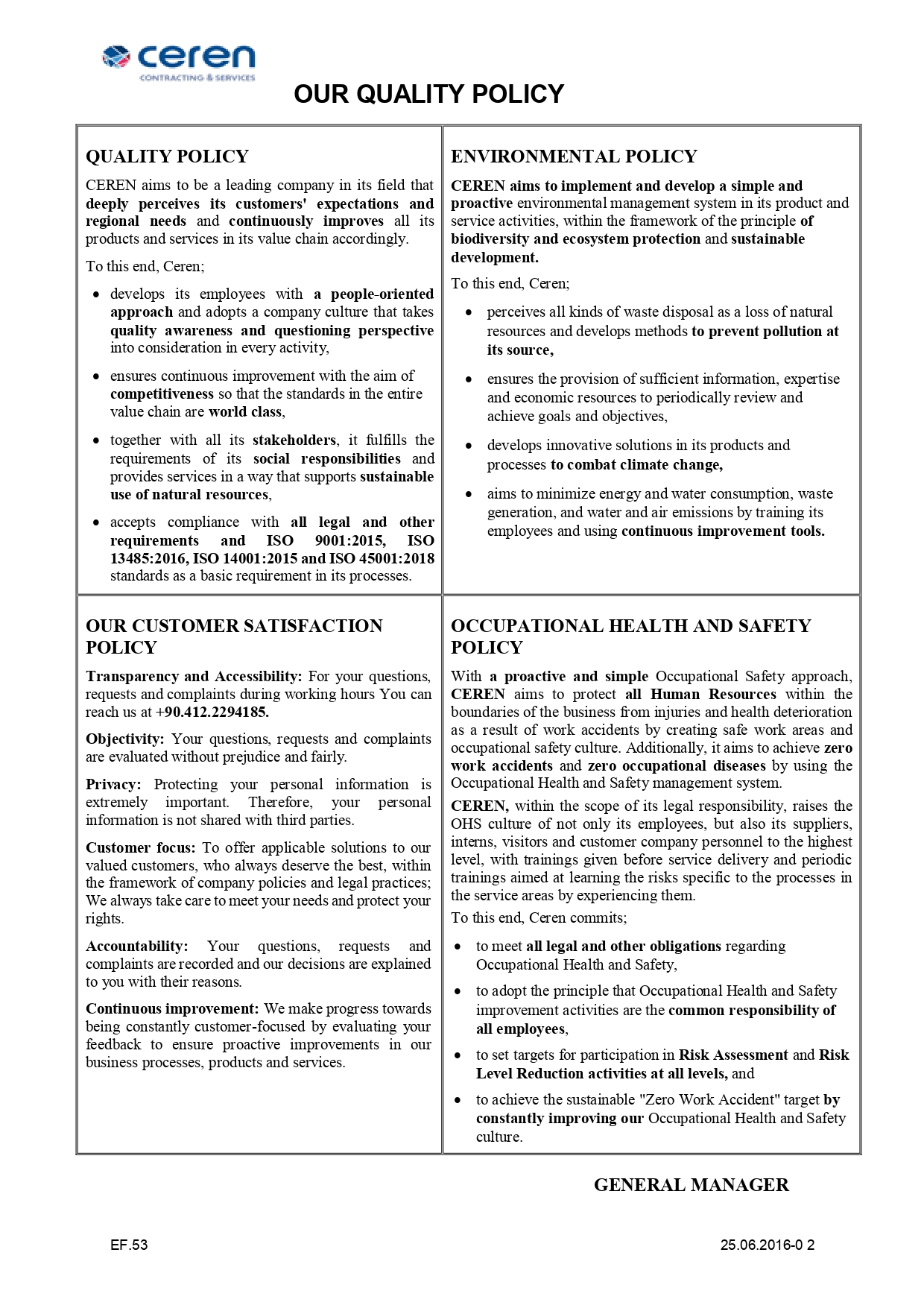 Our Quality Policy – Ceren Elektronik